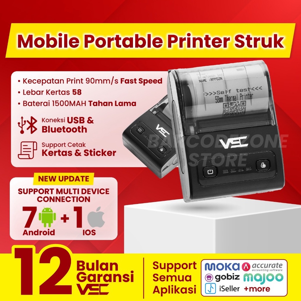 Jual Mini Printer Thermal uetooth VSC MP5C 5mm P2 Printer Kasir Printer ...