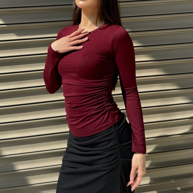 Jual AIME TOP | Basic Ruched Top Spandex Rample Kaos Collar Neck Racer ...