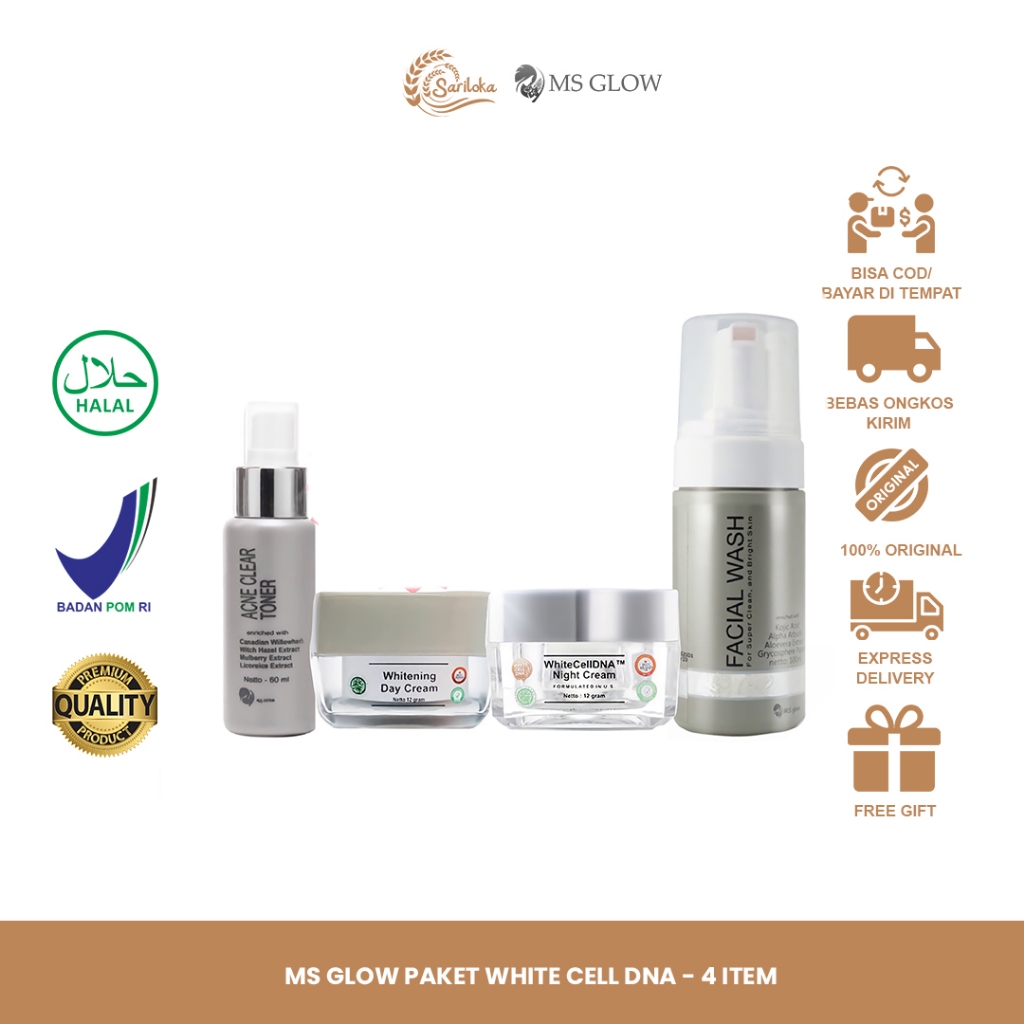 Jual MS Glow Paket White Cell DNA | 4 item - Paket Perawatan Pencerah, Pelembab, Melindungi ...