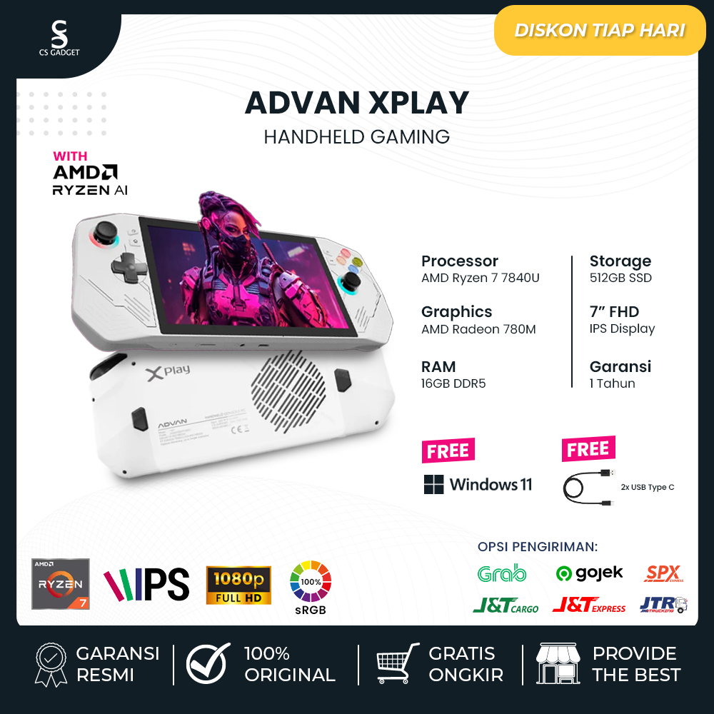 Jual Advan X-Play Handheld Gaming PC AMD Ryzen 7 7840U AMD Ryzen AI IPS ...