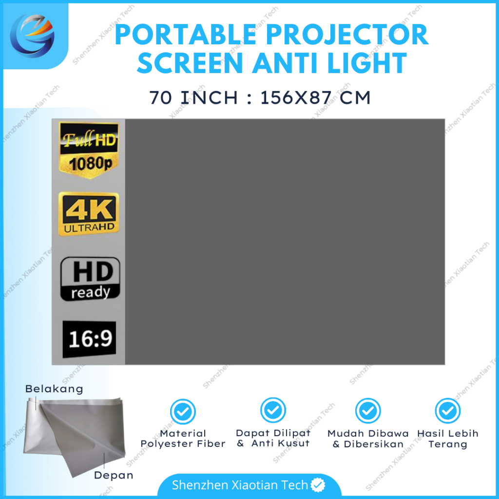 Jual Kain Layar Proyektor Anti Light Reflective 70 Inch 16:9 | Screen ...