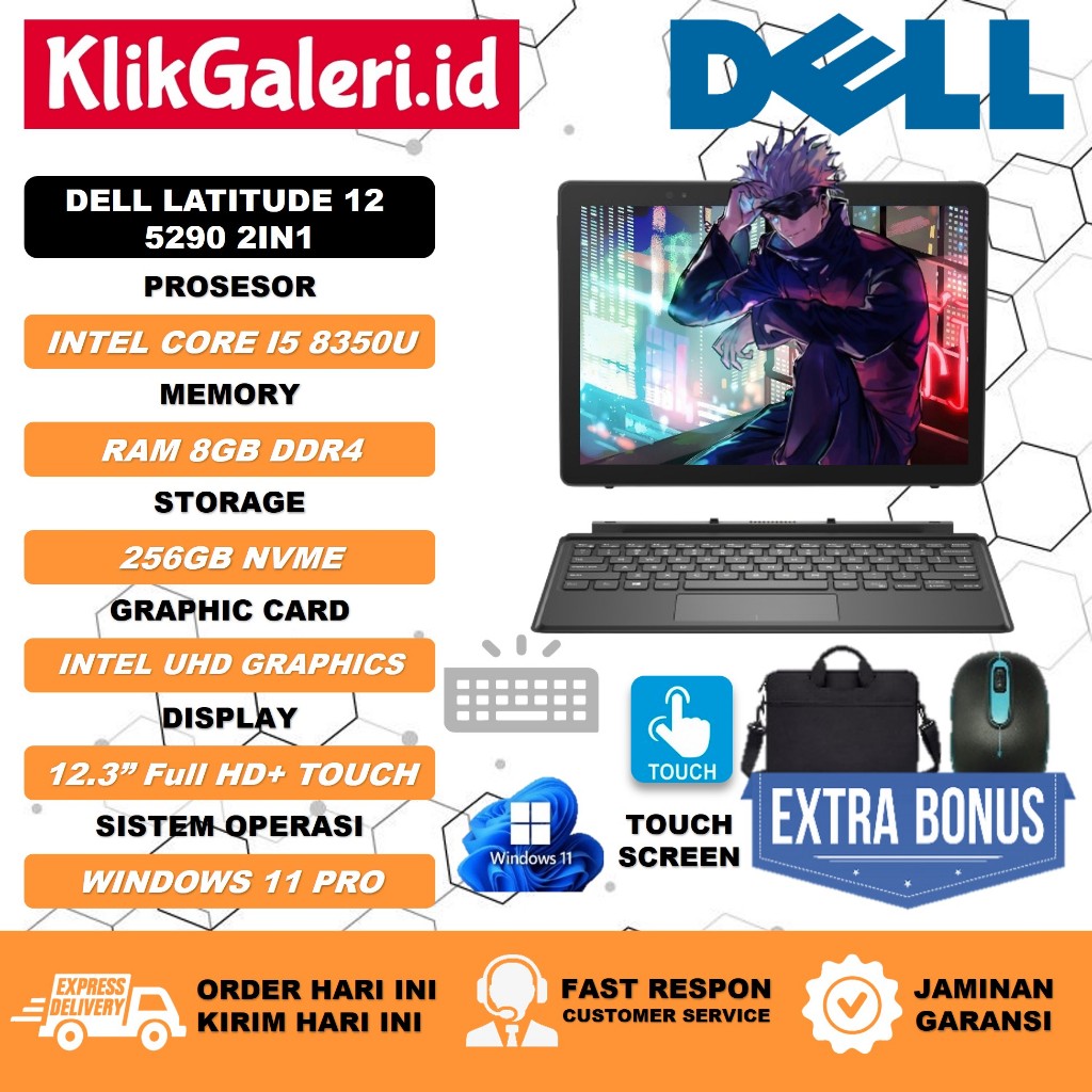 Jual Laptop Touchscreen Dell Latitude 5290 i5 2in1 tablet free keyboard ...