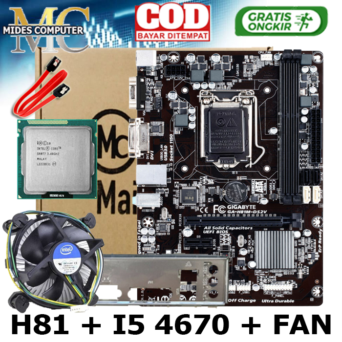 Jual PAKETAN H81 GIGABYTE SOCKET 1150 + Processor Intel Core i5 4670 + FAN | Shopee Indonesia