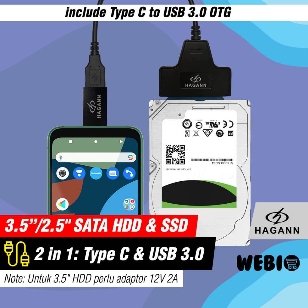 Jual HAGANN CON-CC90 Kabel SATA & OTG Type C to USB 3.0 & Type C with ...