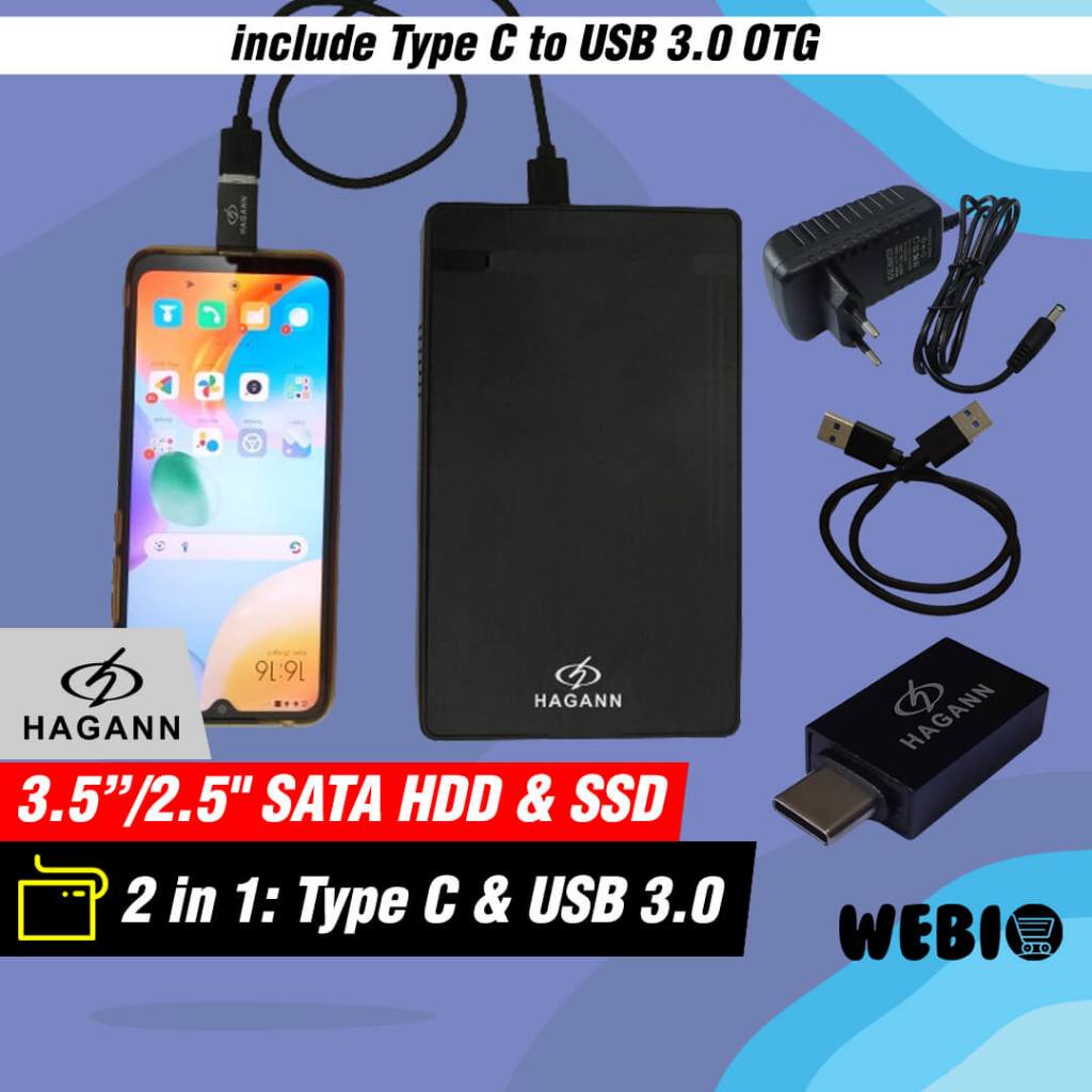 Jual HAGANN HDA-E37 & OTG for USB 3.0 & Type C Port Case for 3.5” Hardisk Eksternal SATA ...