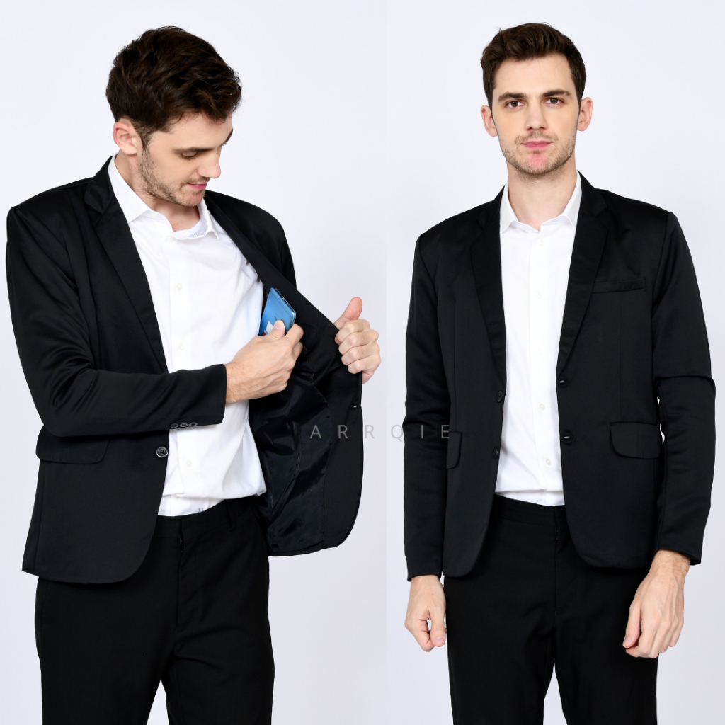 Jual Jas Pria Formal Hitam Polos Model Slim Fit Bahan Lembut Dan Tebal ...