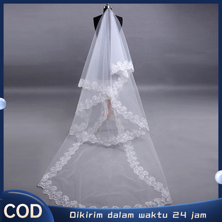 Jual 1.5m/3m Long Flower Lace Veil Veil Pengantin Panjang Party Slayer ...