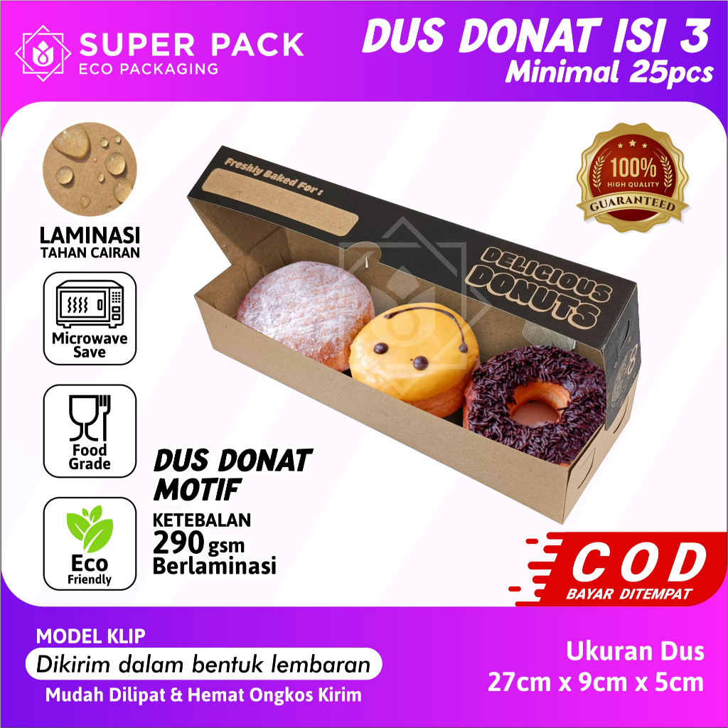 Jual Dus Donat isi 3 Kotak Box Kemasan Donut Kraft 290gsm Grosir | Shopee Indonesia