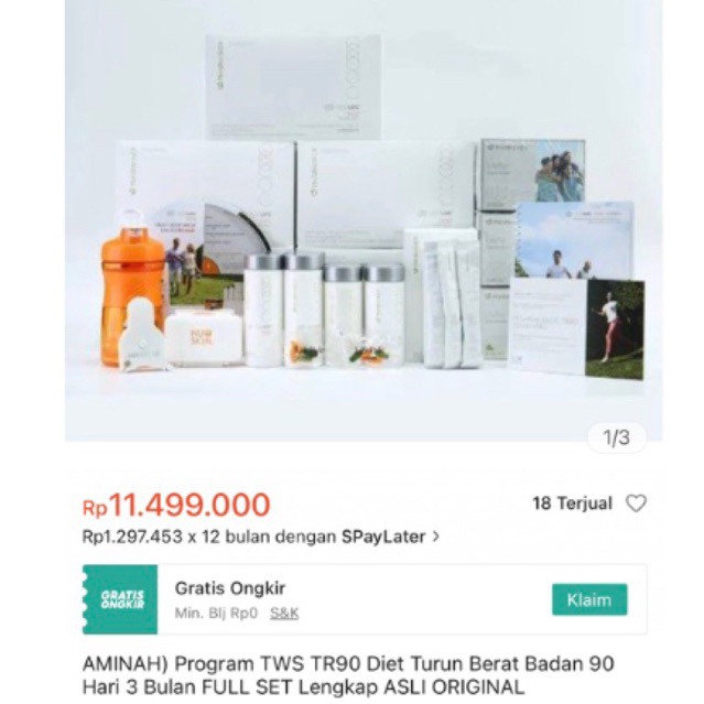 Jual [AMINAH] Program TWS TR90 Diet Turun Berat Badan 90 Hari 3 Bulan ...
