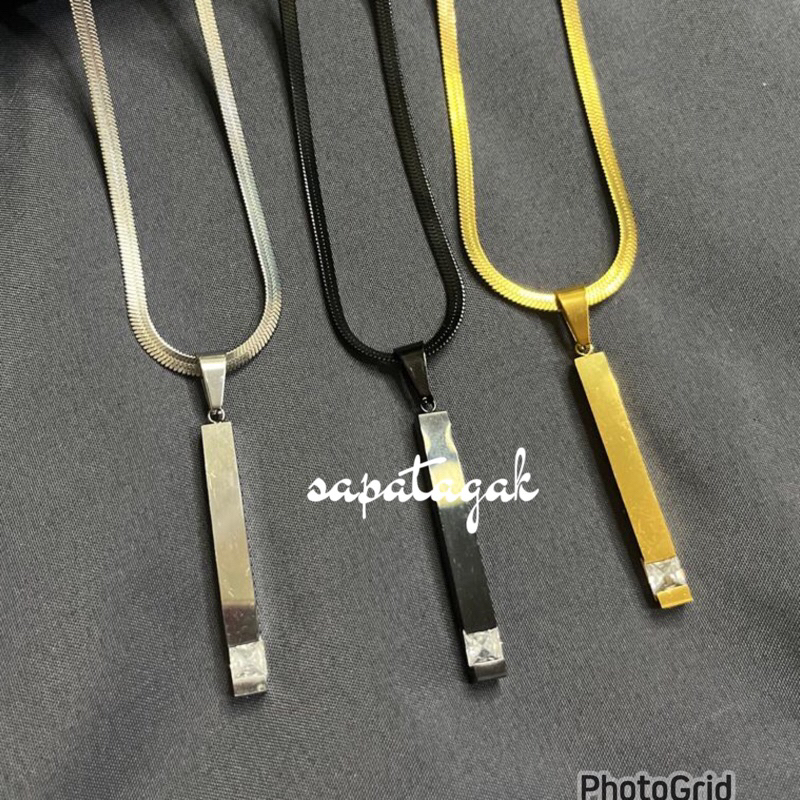 Jual Kalung Dan Liontin Titanium Pria Wanita Model Balok Permata ...