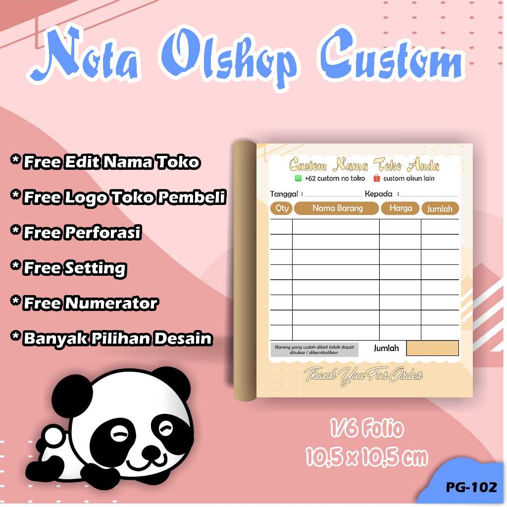 Jual Cetak Nota Custom Nota Toko Nota OlShop 2ply Full Color 1/6 Folio ...