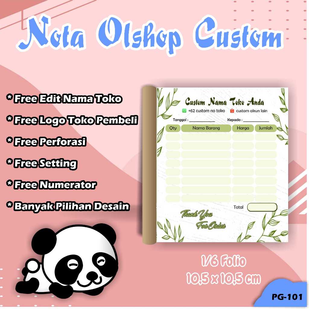 Jual Cetak Nota Custom Nota Toko Nota OlShop 2ply Full Color 1/6 Folio ...
