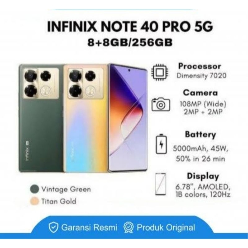 Jual INFINIX NOTE 40 PRO 5G 8/256GB GARANSI RESMI | Shopee Indonesia