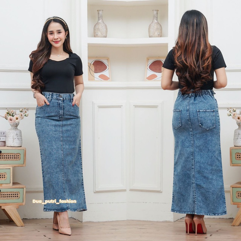 Jual Rok jeans wanita - Highwaist rok jeans - Rok jeans style skirt ...