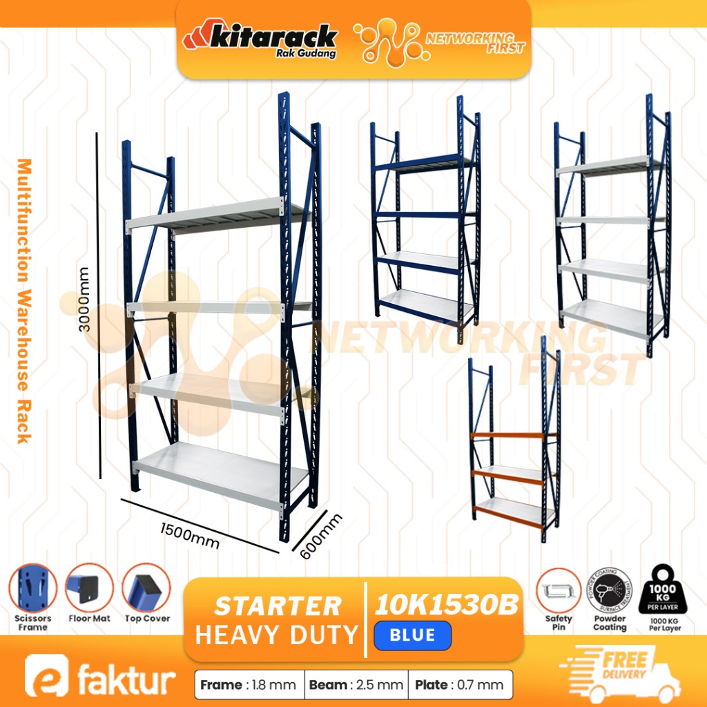 Jual Rak Gudang Kitarack Frame Biru 1000kg/Layer P:1500xL:600xT:3000mm ...