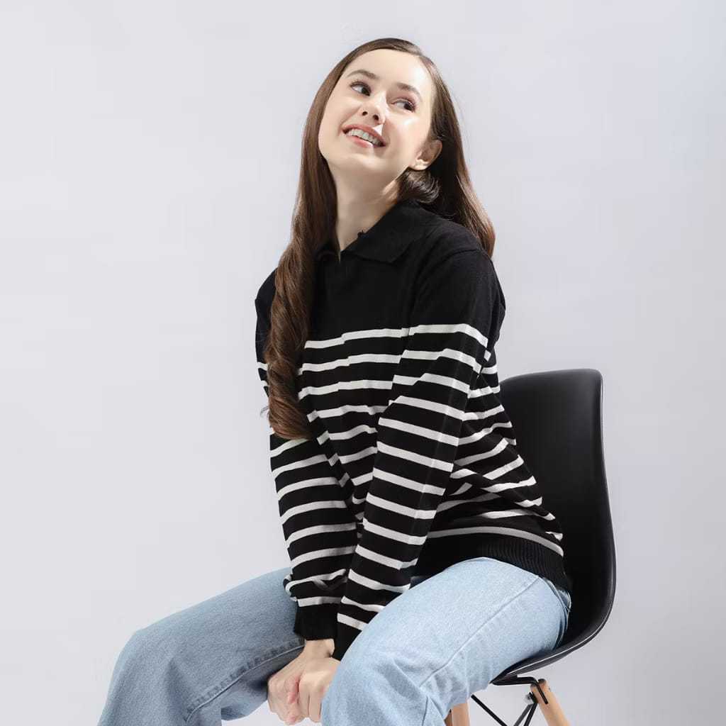 Jual Exclusive Sweater Rajut Wanita Lengan Panjang Garis - garis ...