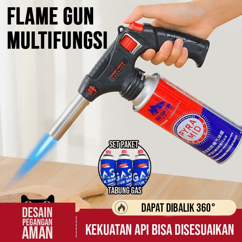 Jual SET FLAME GUN MULTIFUNGSI KEPALA GAS ALAT BBQ BLOW TORCH PORTABLE / PEMANTIK API LAS MANUAL ...
