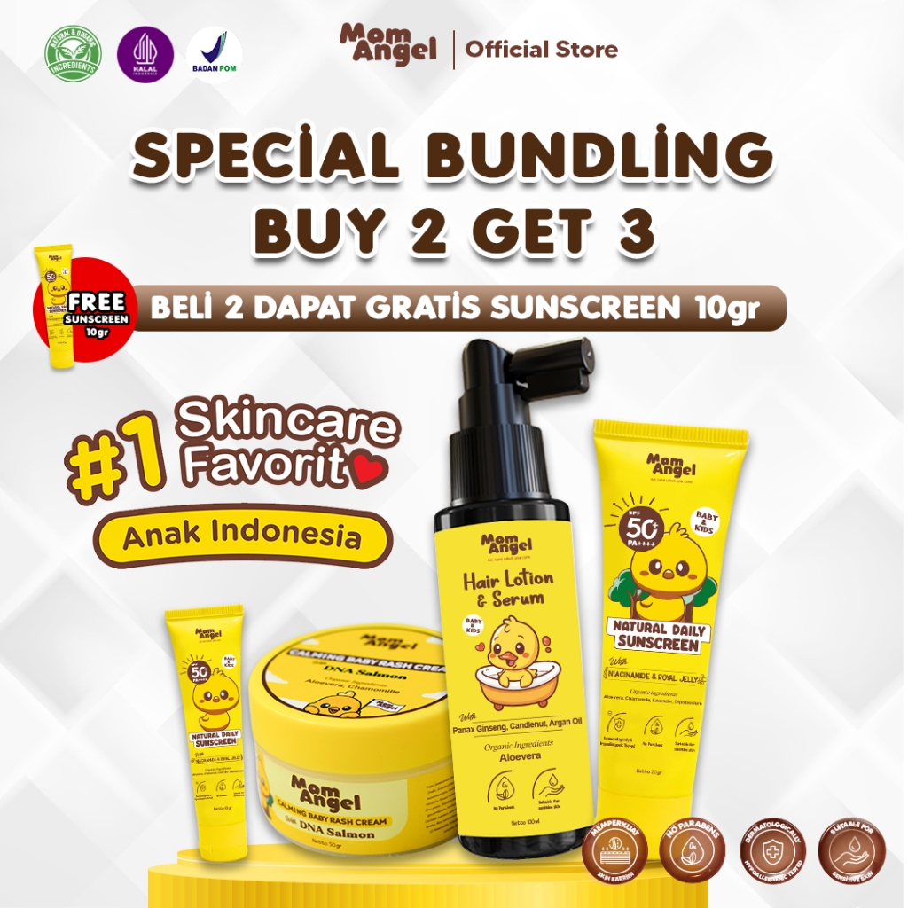 Jual Mom Angel BUY 2 GET 1 Natural Daily Sunscreen Anak & Bayi SPF 50 ...