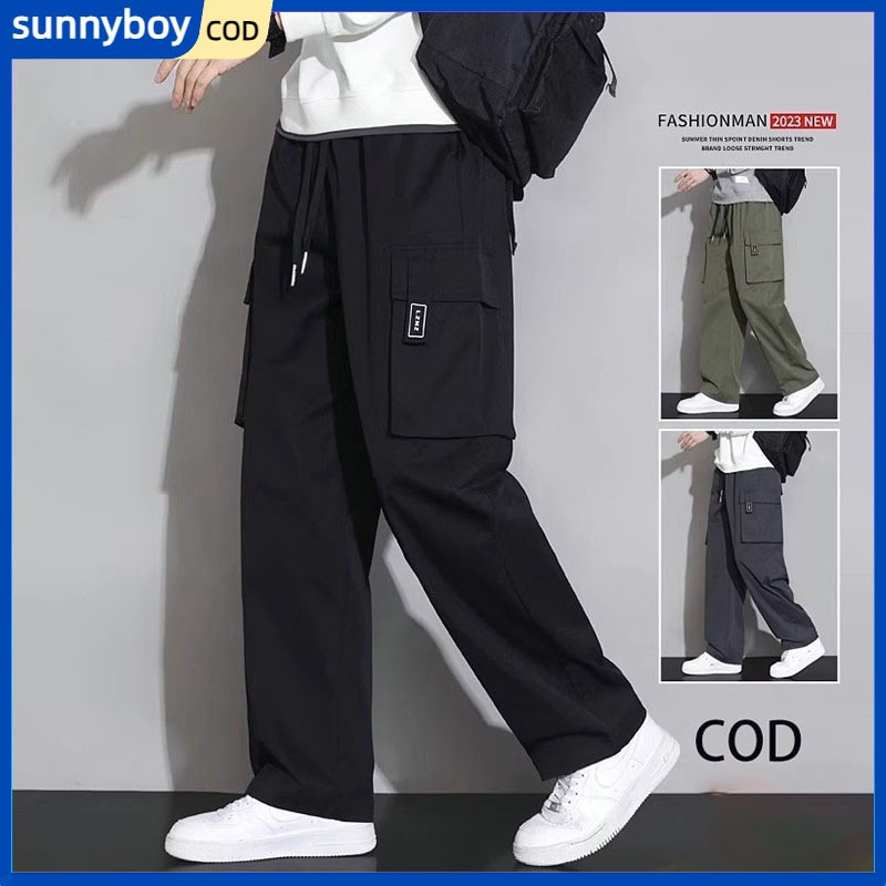 Jual Celana cargo panjang pria korean style loose pants hitam celana gombrang pria | Shopee ...