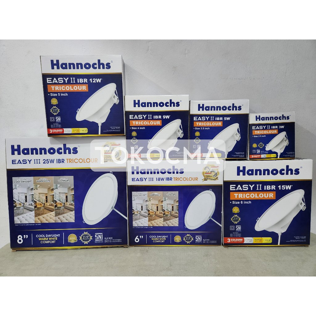 Jual Lampu LED Downlight Hannochs Easy II IBR Round Bulat 3w,5w,9w,12w,15w Tricolour | Shopee ...