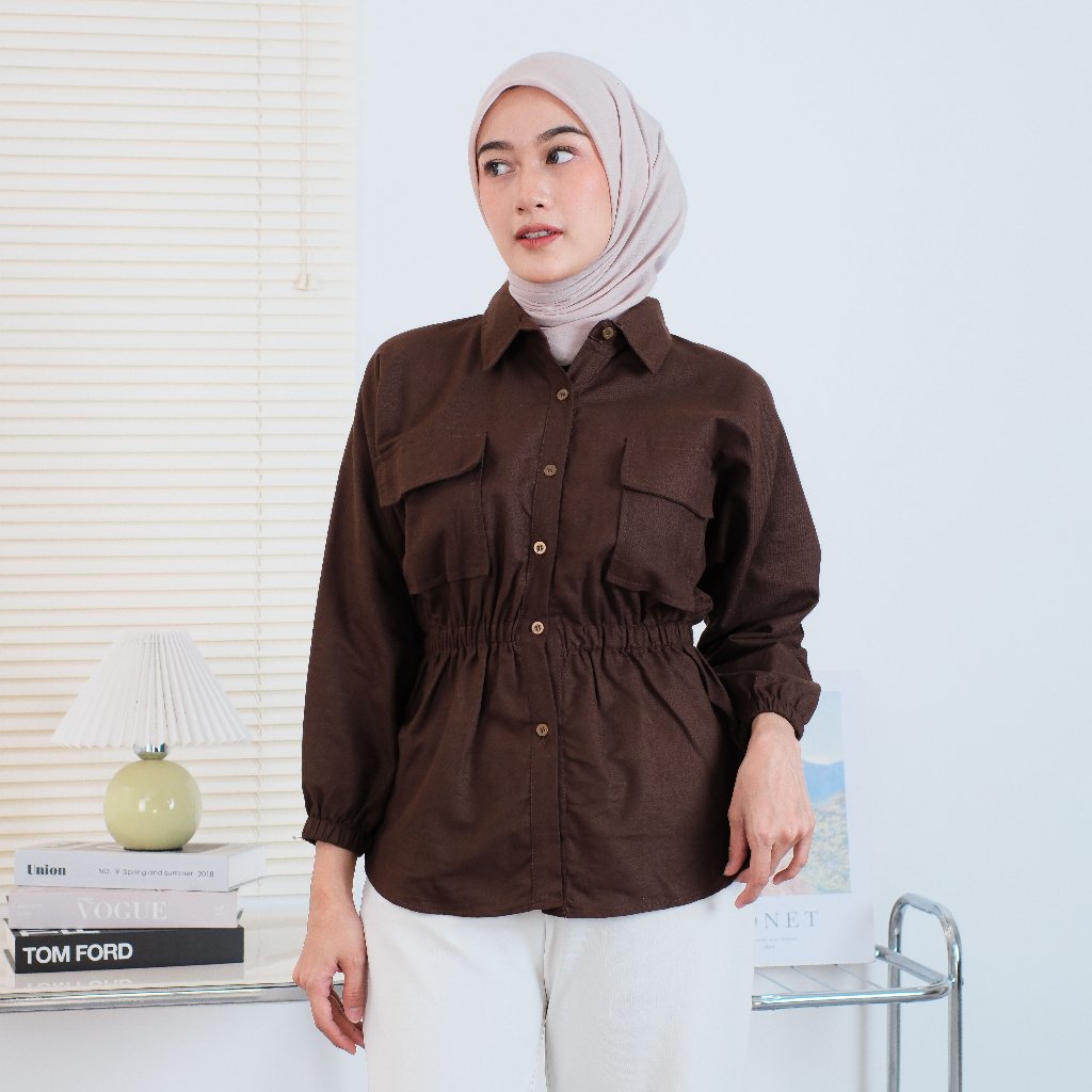 Jual Beena Linen Shirt Top Atasan Wanita Blouse Casual | Shopee Indonesia
