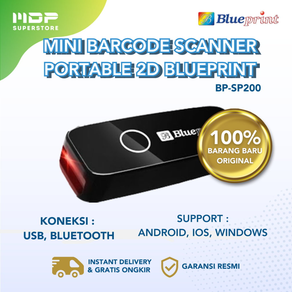 Jual Mini Barcode Scanner Portable 2D SP200 BLUEPRINT - USB Bluetooth | Shopee Indonesia