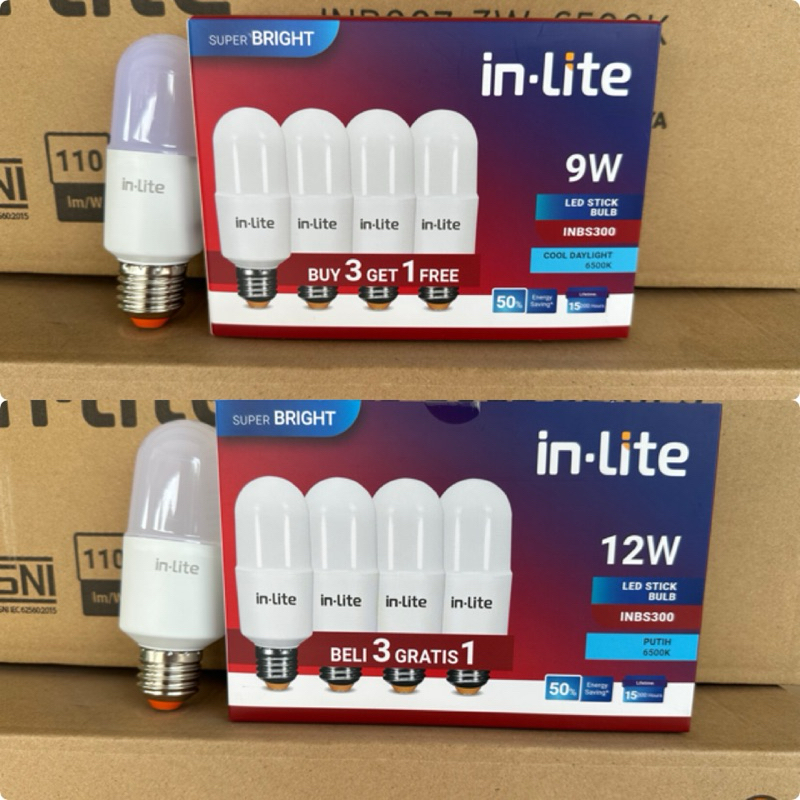 Jual PAKET ISI 4 LAMPU LED STICK BULB INLITE 9W,12W-INBS300 | Shopee ...