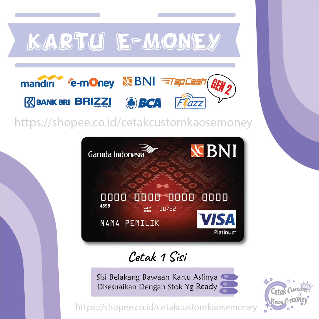 Jual KARTU EMONEY ETOLL GARUDA INDONESIA BNI VISA PLATINUM CARD EMONEY ...