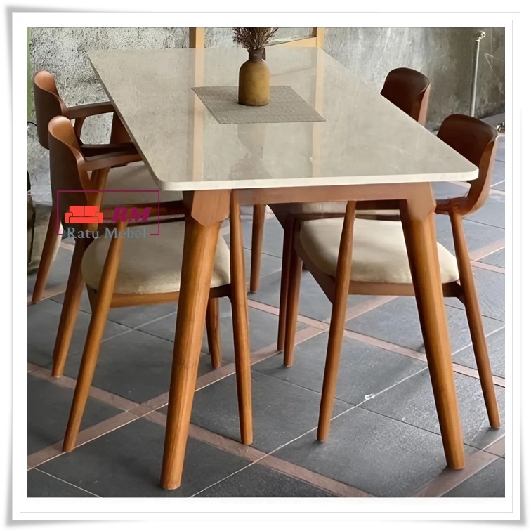 Jual Meja makan set 4 kursi kayu jati / kursi jog busa / meja marmer asli | Shopee Indonesia