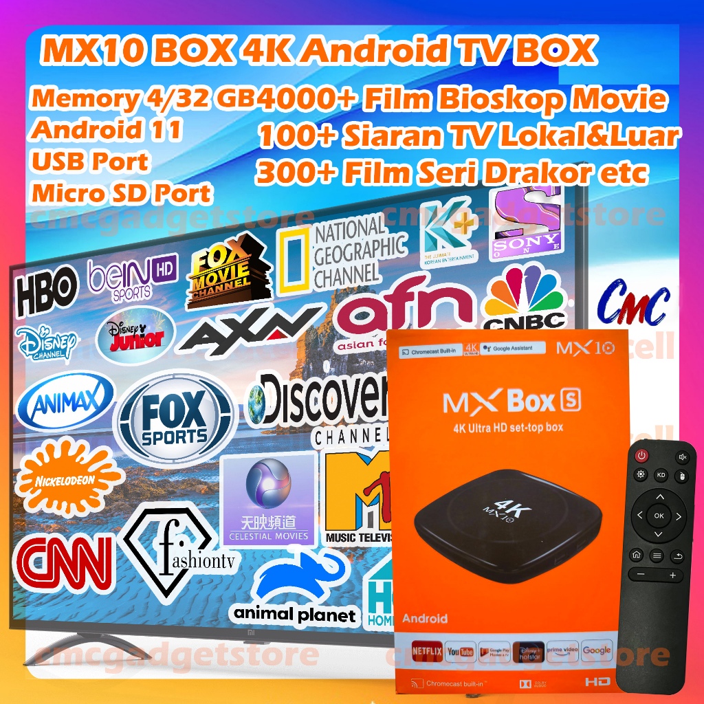 Jual FULL CHANNEL MX10 Box Stick 4K MXQ Pro 4K 5G Movie Android TV Box ...