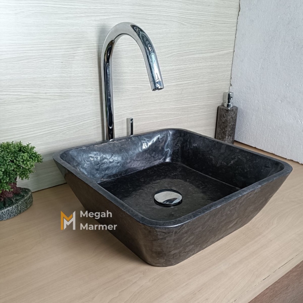 Jual Megah Marmer | Wastafel Marmer Bentuk Kotak Square Miring Hitam ...