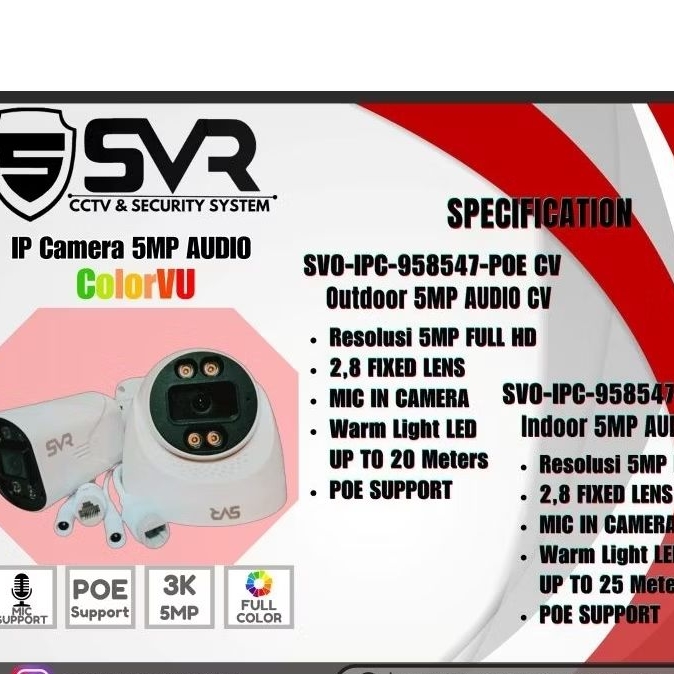Jual IP CAMERA CCTV SVR INDOOR/OUTDOOR 5MP COLORVU AUDIO + POE S4 ...