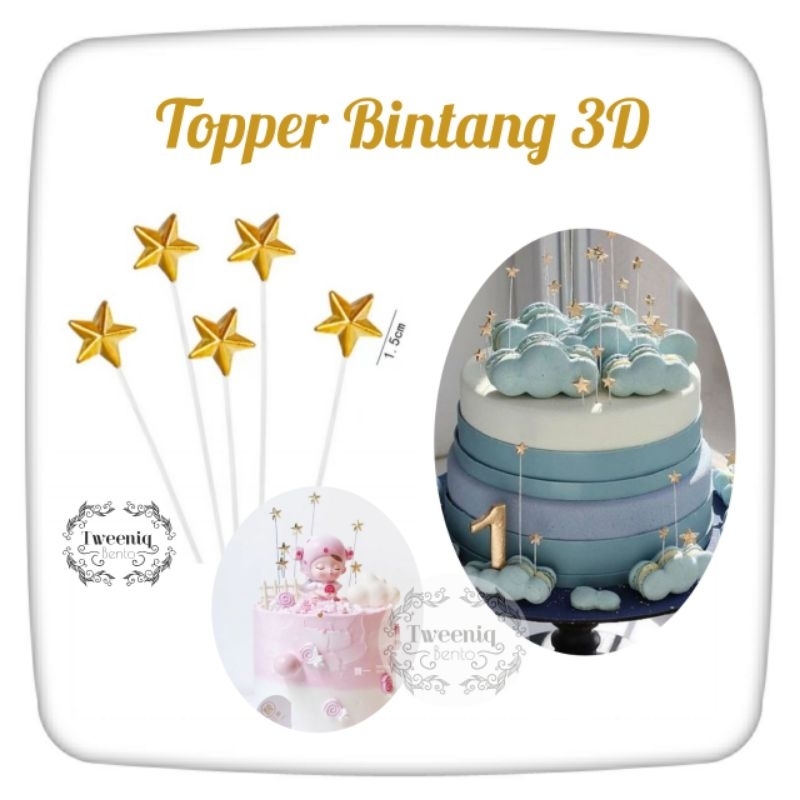 Jual Pick topper Bintang 3D hiasan kue puding buket bentuk bintang star ...