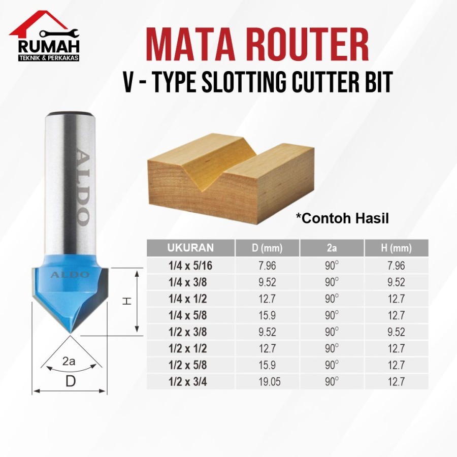 Jual MATA ROUTER V-SLOTTING CUTTER BIT / Mata Profil Trimer Kayu 1/4 ...