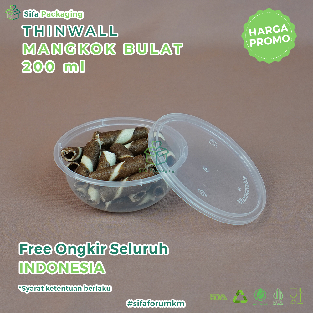 Jual Thinwall Mangkok Wadah + Tutup 200ml Round Bowl Wadah Plastik ...