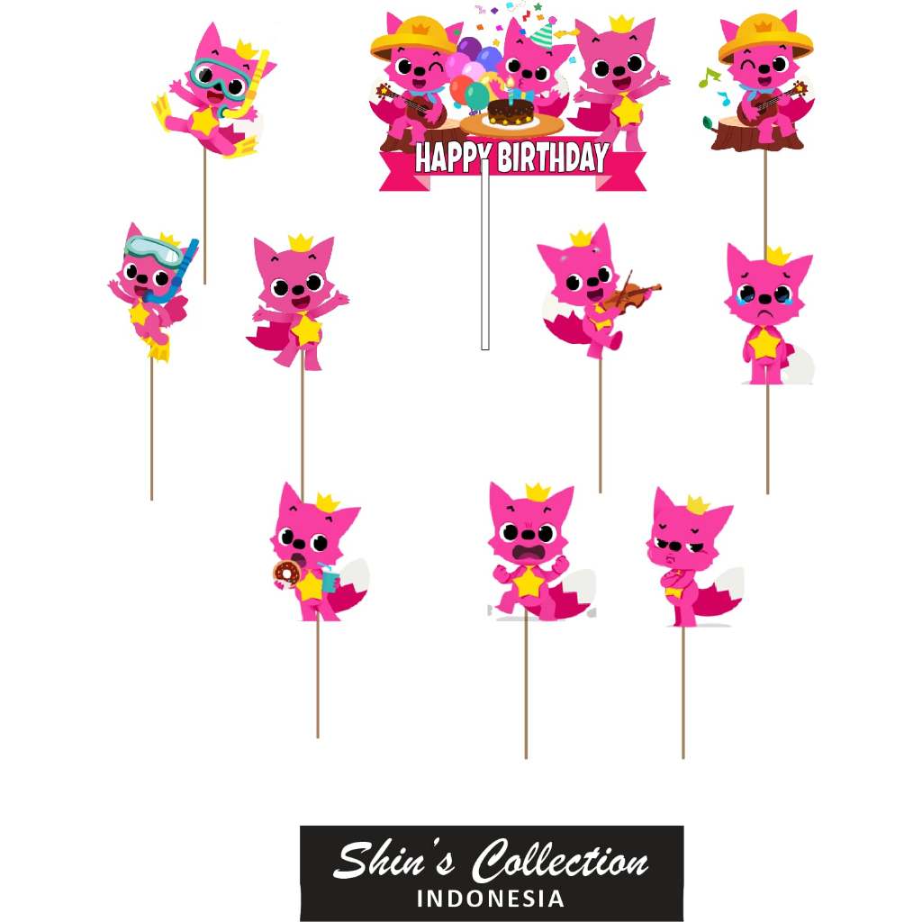 Jual Cake topper Pinkfong Pink fong 1 set isi 10 pcs | Shopee Indonesia