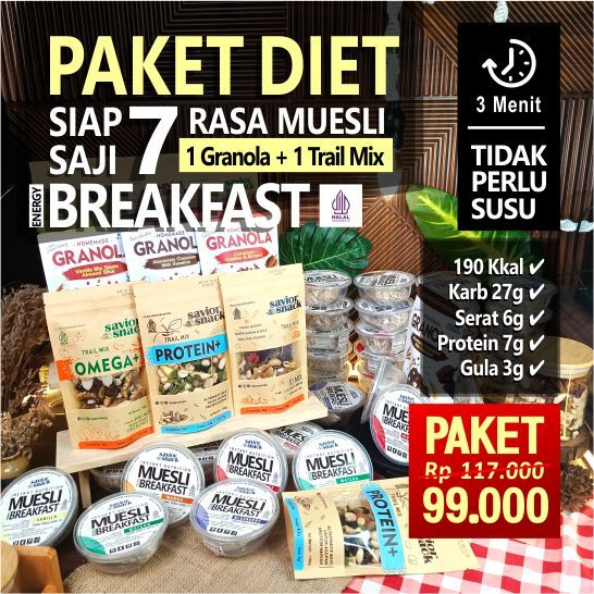 Jual PAKET DIET Rendah Kalori Tinggi Serat & Protein 7 Muesli Granola ...