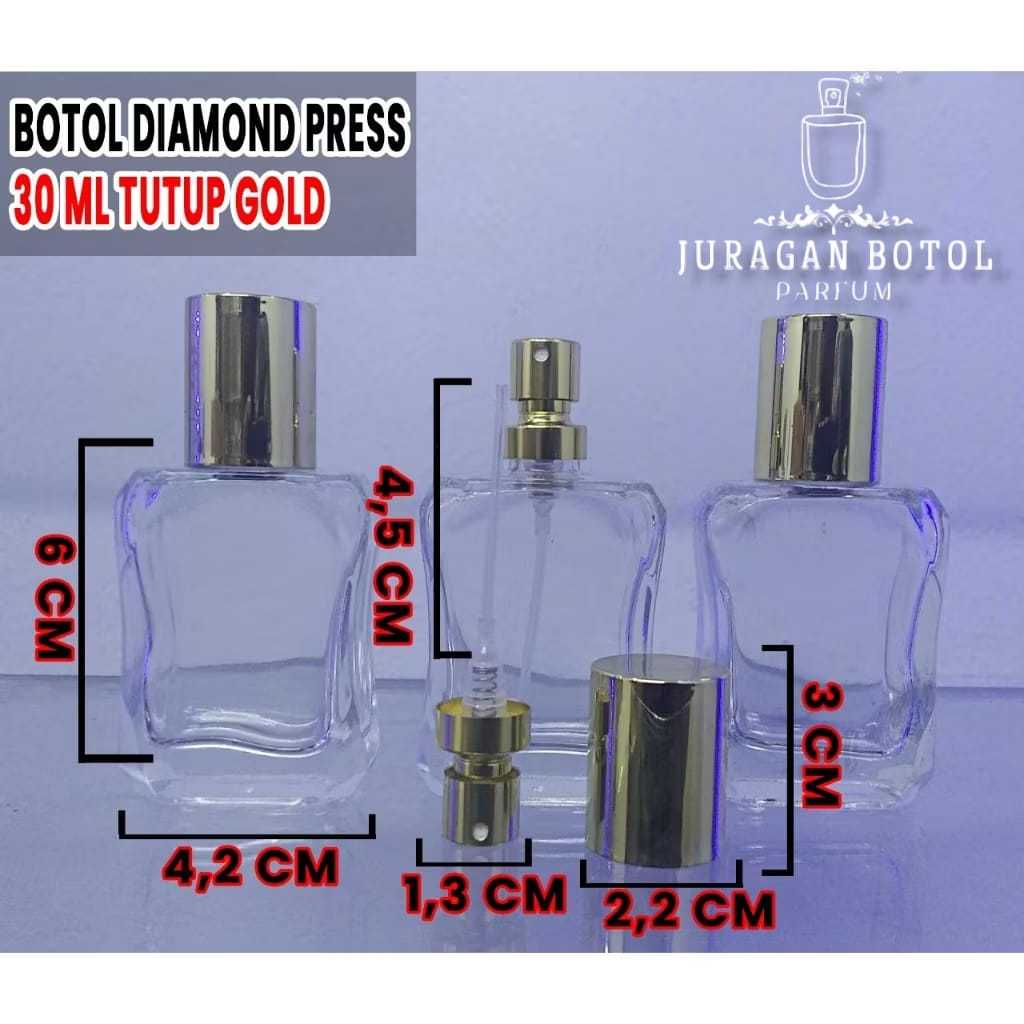 Jual Botol Kaca Diamond Gold 30ml/PRESS/NEW bottle/Reffil parfum kaca ...