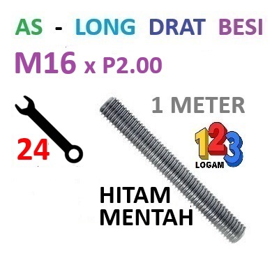Jual As Drat M16 x P2.00 Long Drat, Stud Bolt Warna Hitam Mentah 1 ...