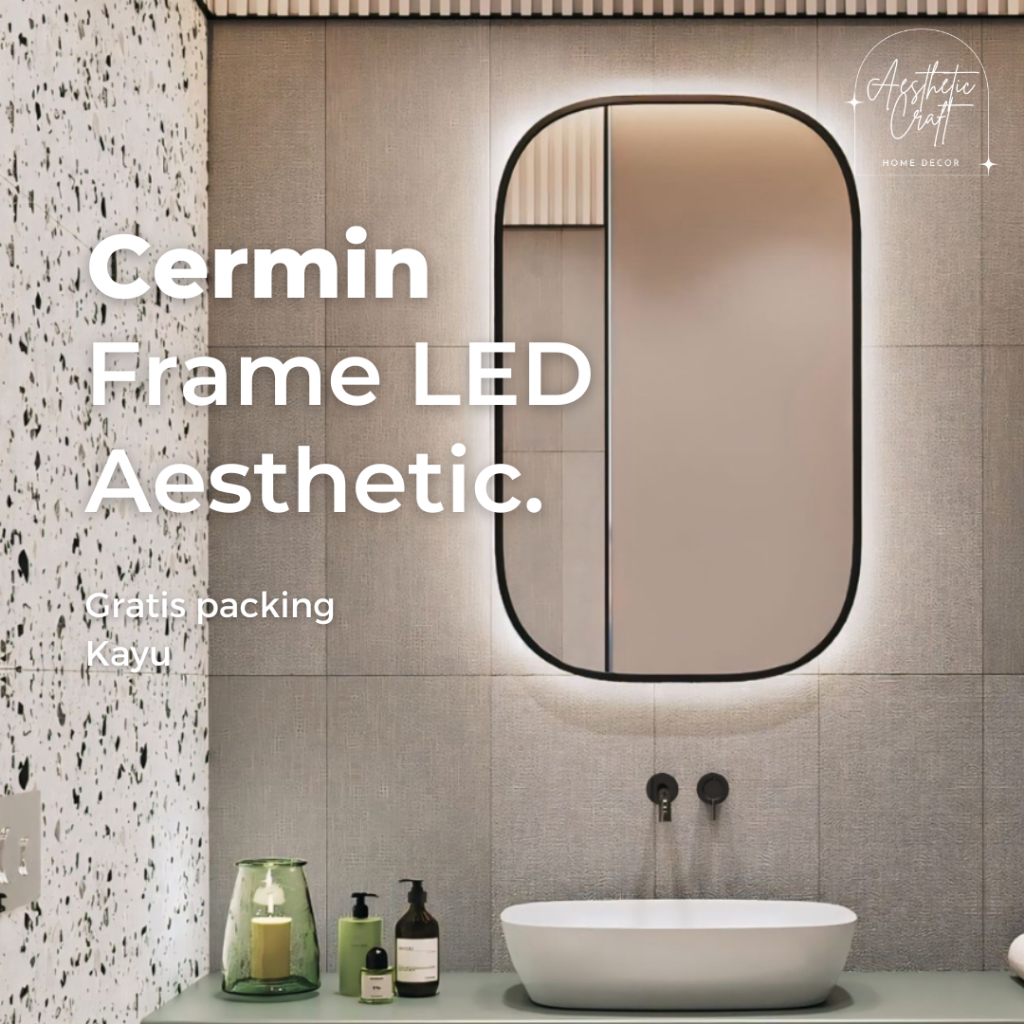 Jual Cermin Frame LED Aesthetic Cermin LED Frame Hitam Dekorasi Dinding ...