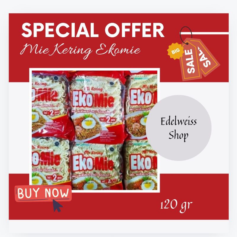 Jual 3 Sachet Eko Mie 3x 120 gr Mie Kering Ekonomi Mie Kuning Kemasan ...