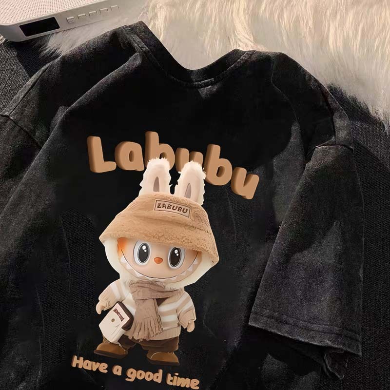 Jual Washed Kaos T-Shirt Cute cartoon Labubu Katun Murni | Oversize ...
