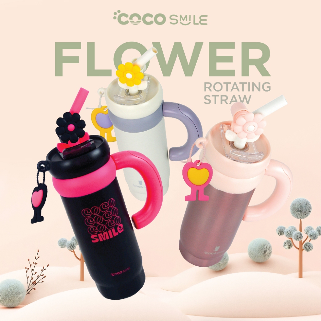 Jual COCOSMILE Flower Rotating Straw 950ml Tumbler SUS 316 Stainless ...