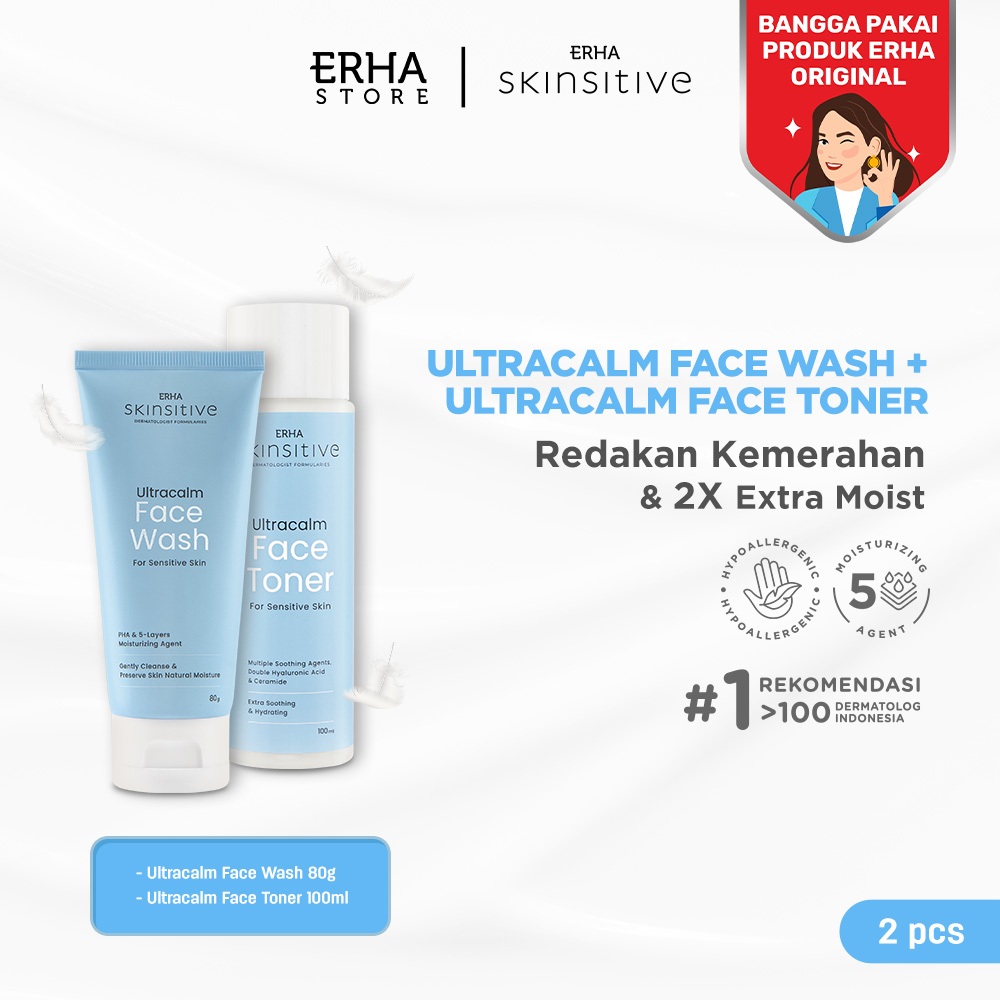 Jual ERHA Bundle Skinsitive Ultracalm Face Wash 80g + Ultracalm Face Toner 100ml - Paket Kulit ...