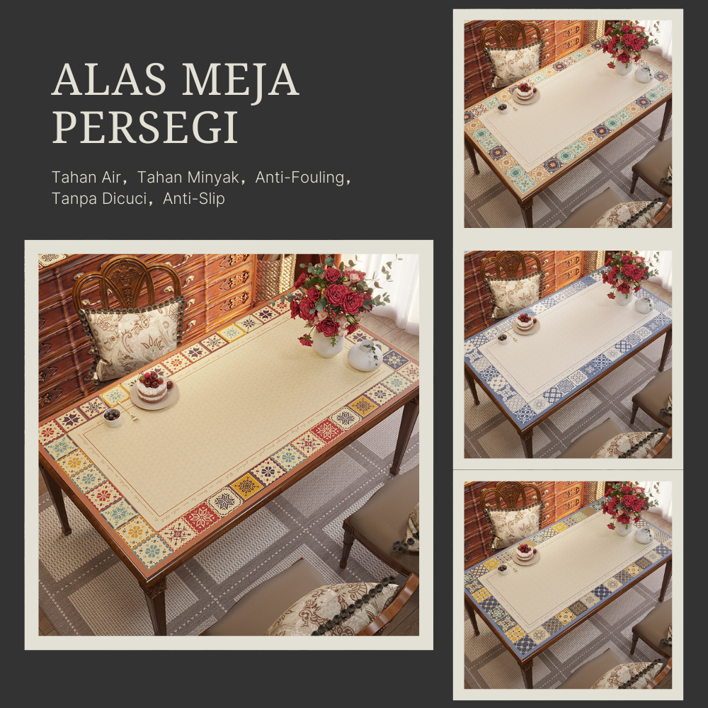 Jual Alas Meja Taplak Meja PU Leather Motif Squared Border Vintage Core ...