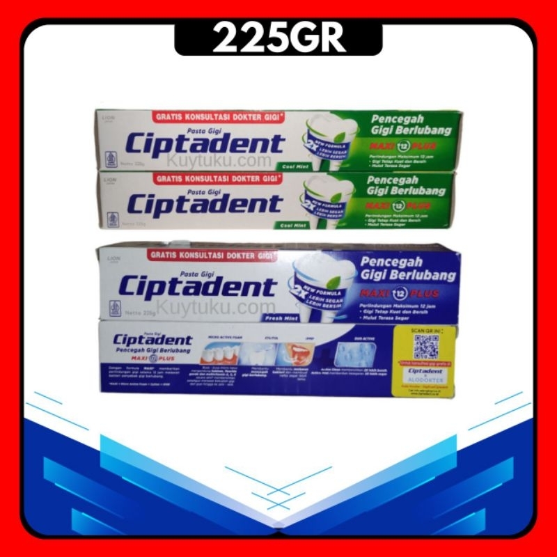 Jual CIPTADENT Maxi 12 Plus 225gr Fresh Mint & Cool Mint Pencegah Gigi ...