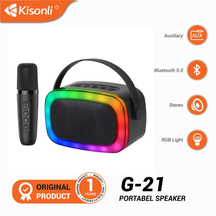 Jual KISONLI SPEAKER BLUETOOTH KARAOKE G21 STEREO WITH MICROPHONE RGB ...