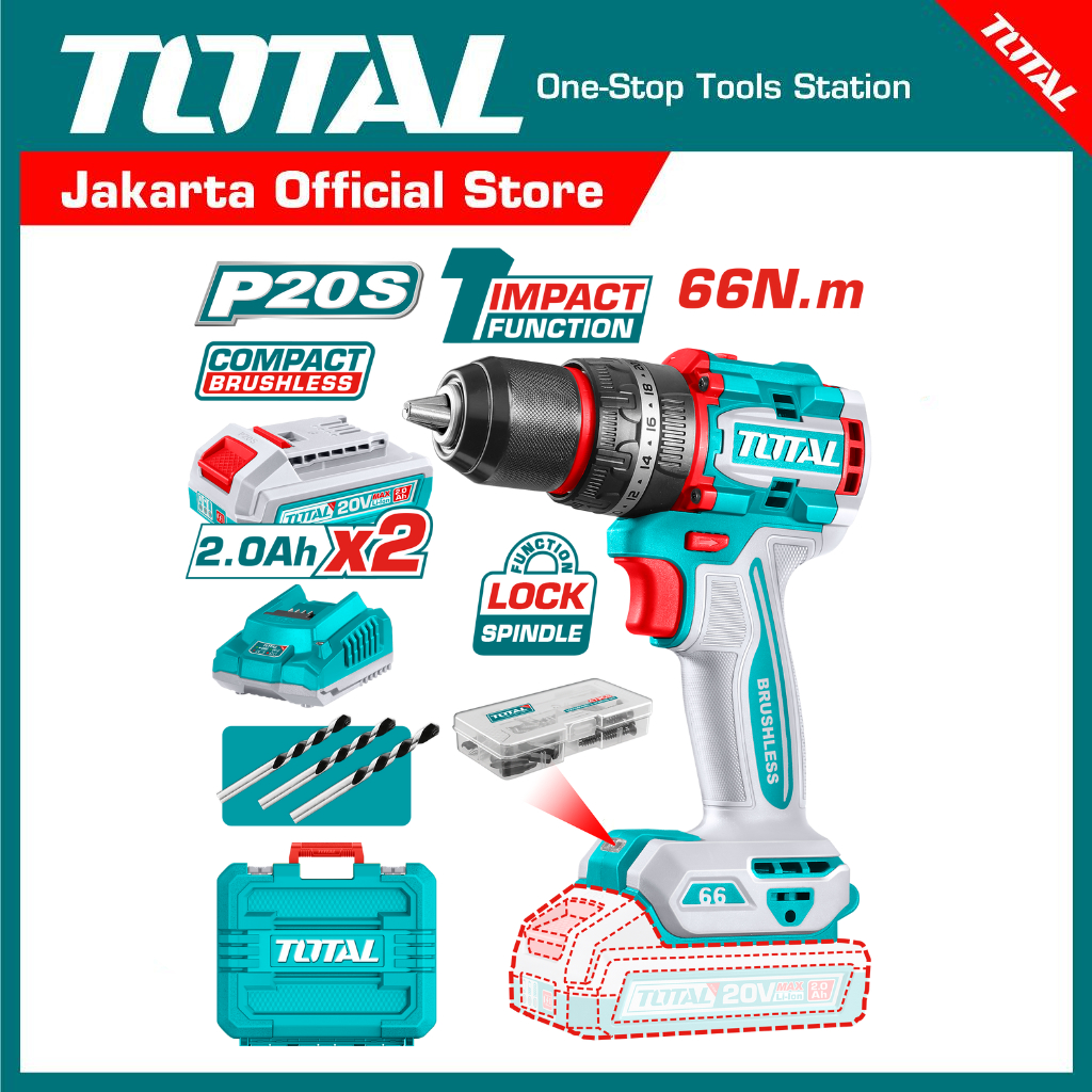 Jual TOTAL Compact Brushless Cordless Impact Drill TIDLI20668 - Bor ...