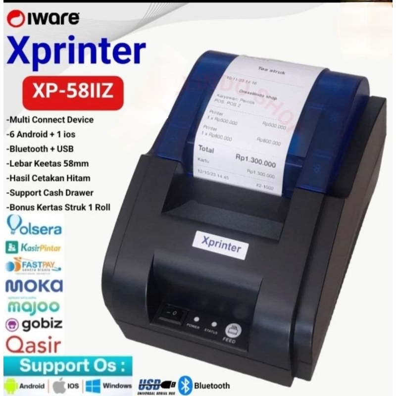 Jual Printer Thermal Xprinter XP-58iiz RJ11 USB Bluetooth 58mm | Shopee ...