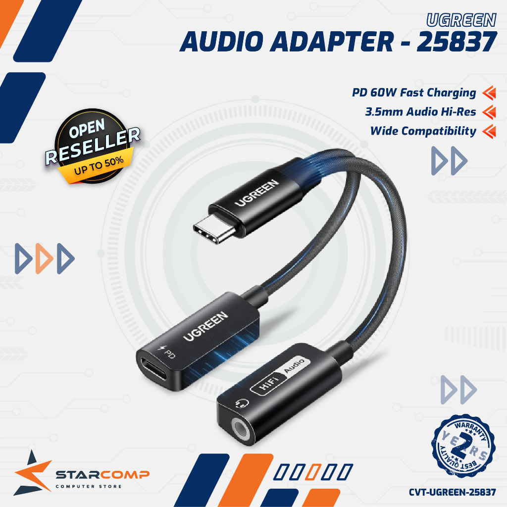 Jual UGREEN 25837 2in1 Splitter USB-C to Jack 3.5mm Audio DAC Adapter ...